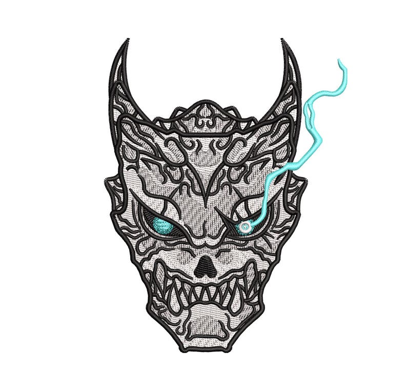 Anime Inspired Embroidery Design | Demon Skull Mask With Energy Effect ...