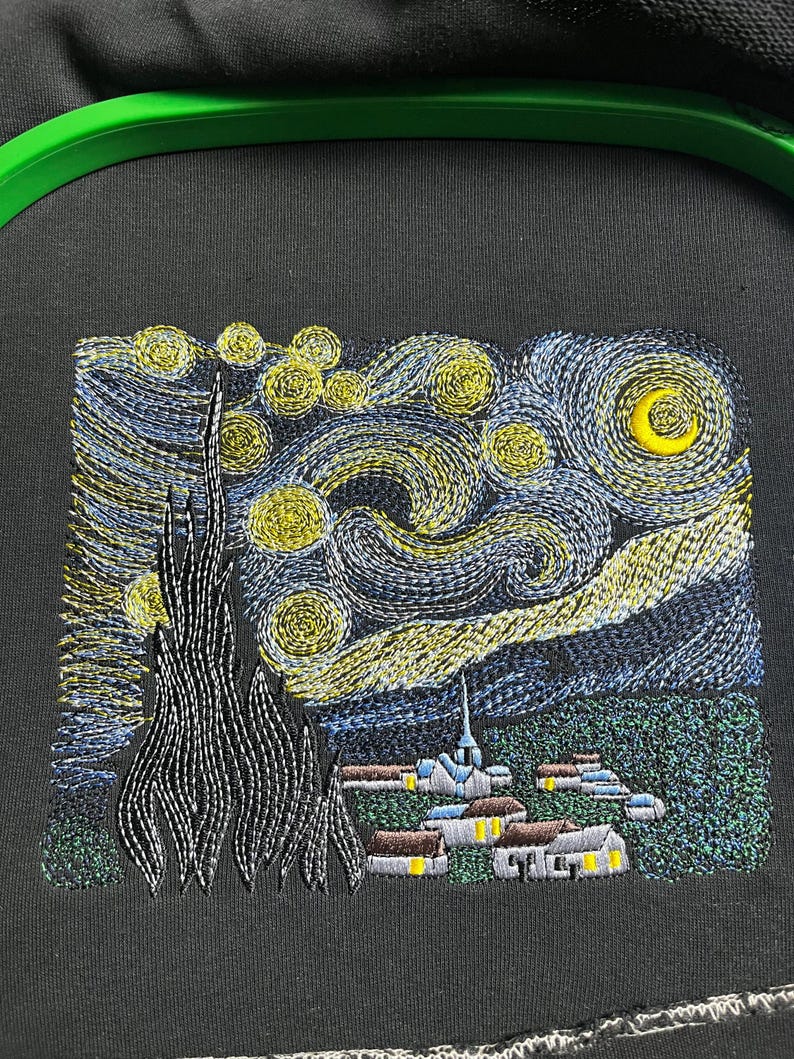 Starry Night Embroidery Design | Van Gogh Inspired Machine Embroidery ...