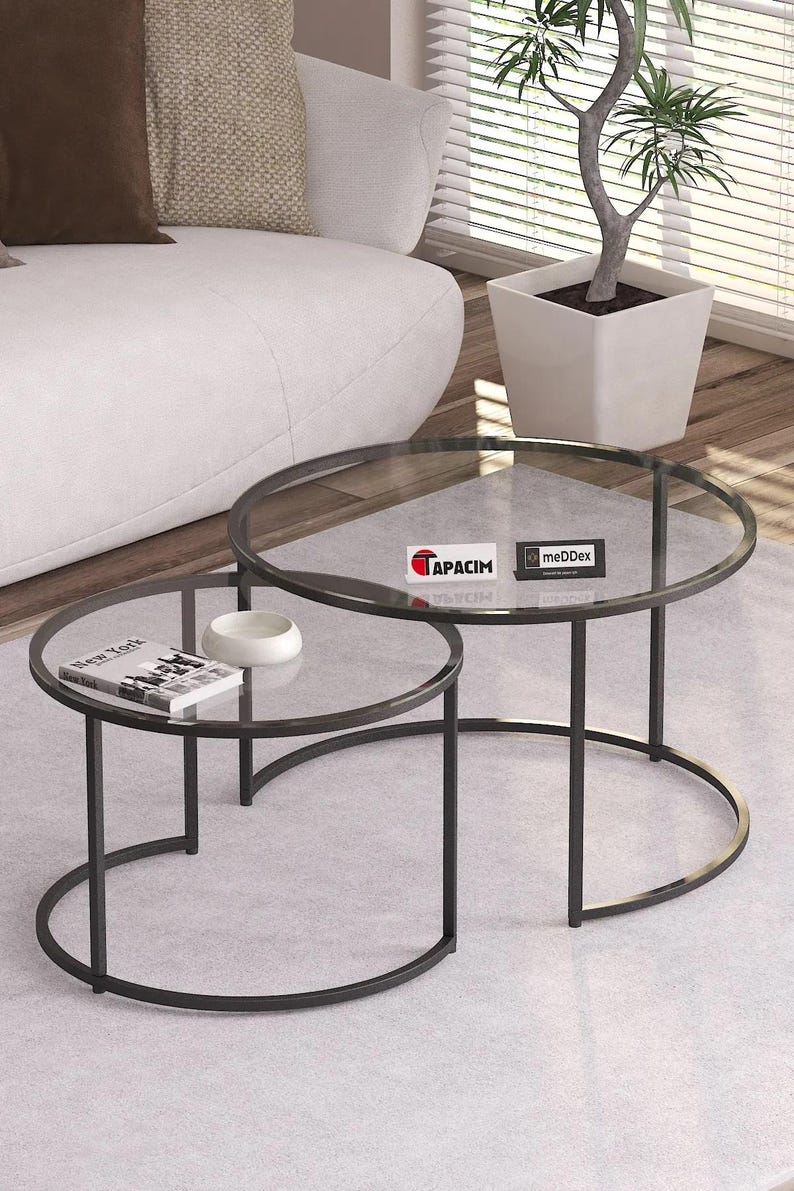 Modern Round Nesting Coffee Table Set / Industrial Metal Frame With ...