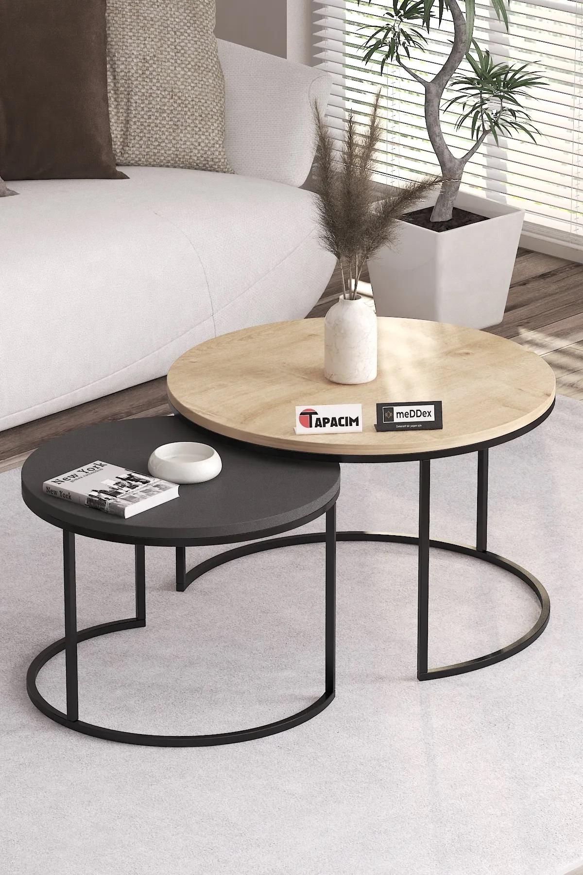 Modern Round Nesting Coffee Table Set / Industrial Metal Frame With ...