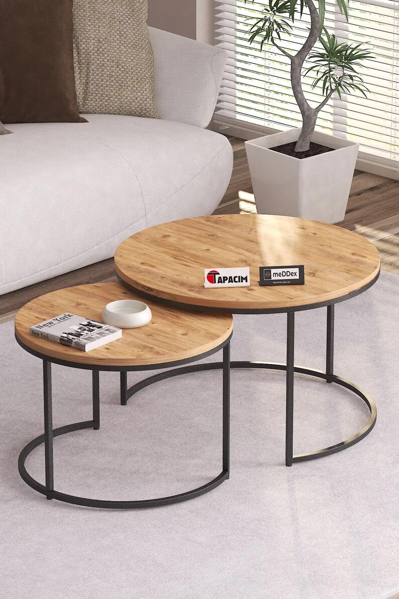 Modern Round Nesting Coffee Table Set / Industrial Metal Frame With ...