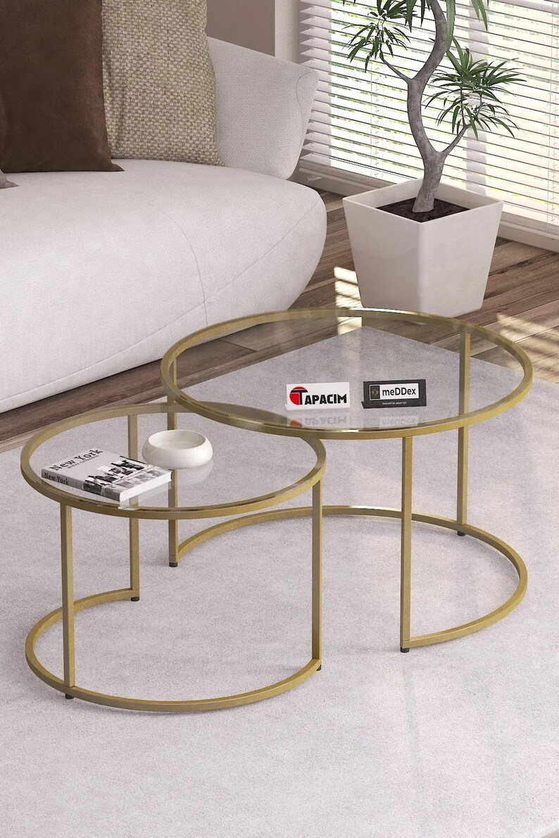 Modern Round Nesting Coffee Table Set / Industrial Metal Frame With ...