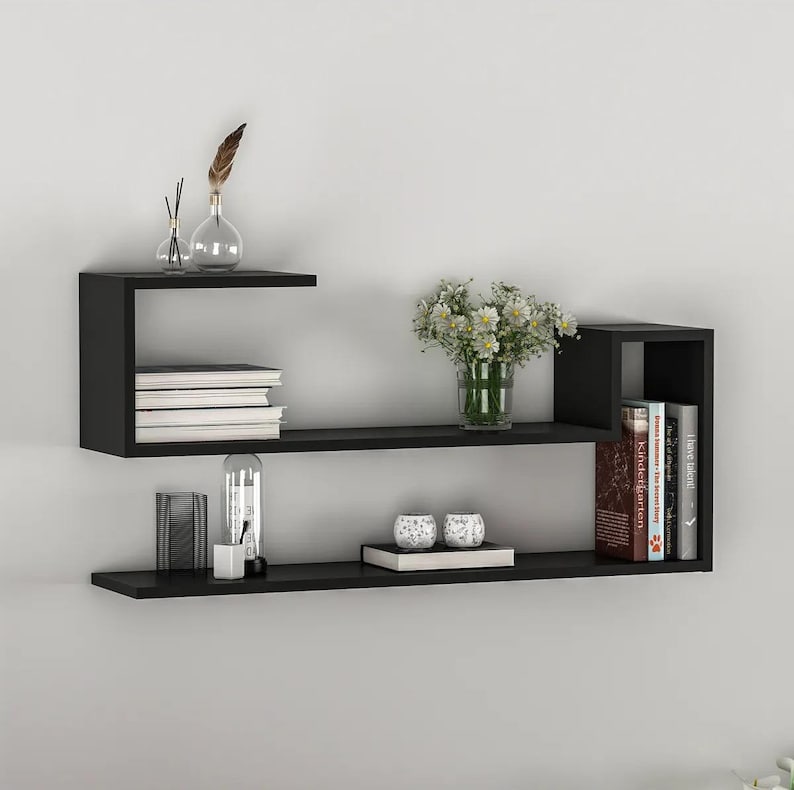 Modern Geometric Wall Shelf: MDF Floating Bookshelf, Minimalist Decor ...