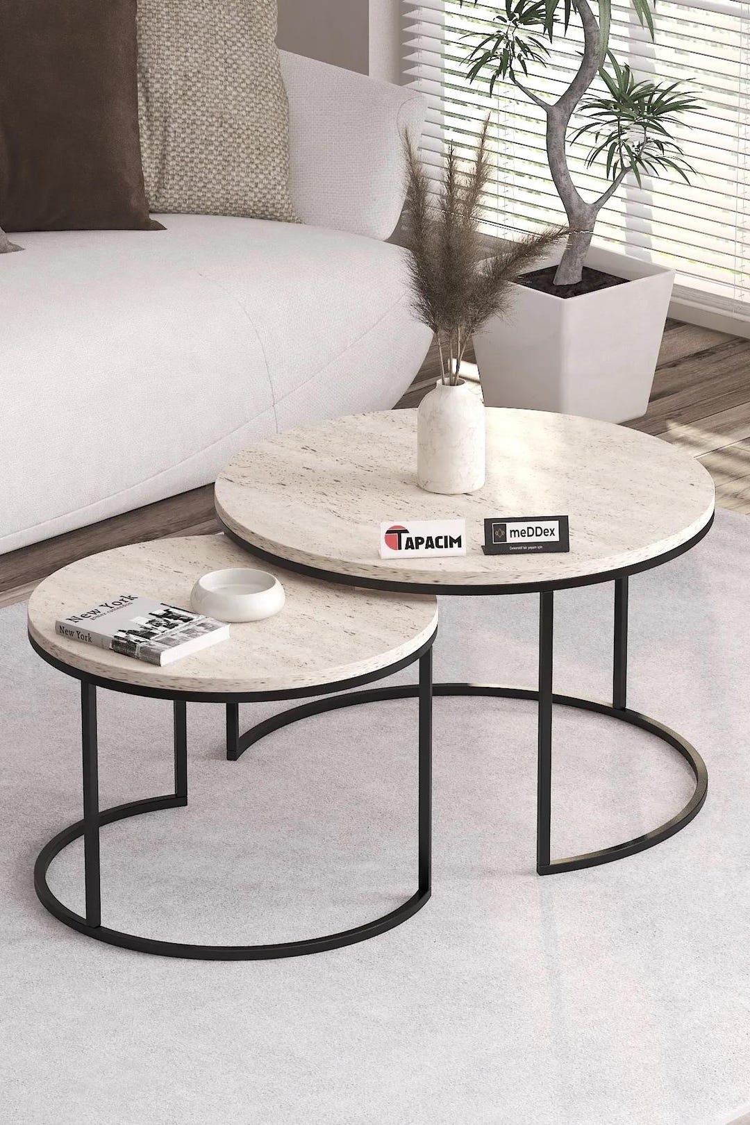 Modern Round Nesting Coffee Table Set / Industrial Metal Frame With ...