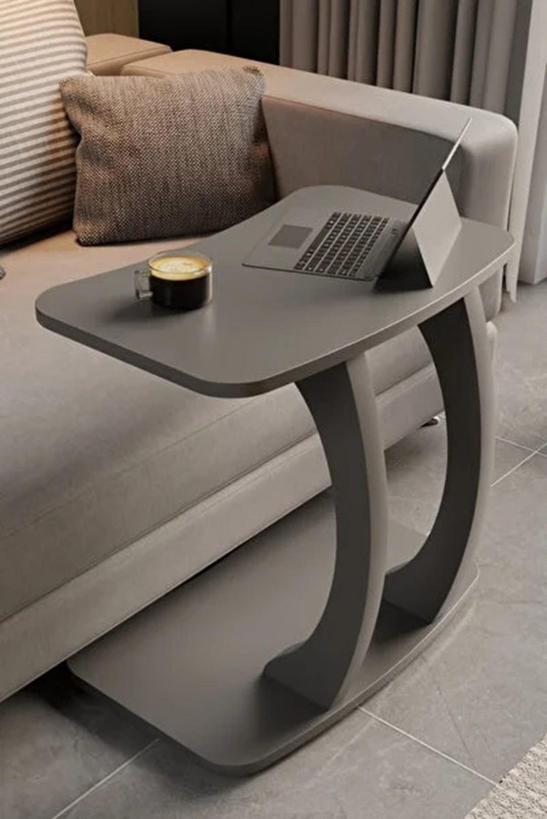 Rolling C-shaped Side Table, Mobile Laptop Desk, Small Space Furniture ...