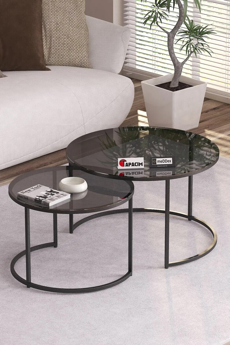 Modern Round Nesting Coffee Table Set / Industrial Metal Frame With ...