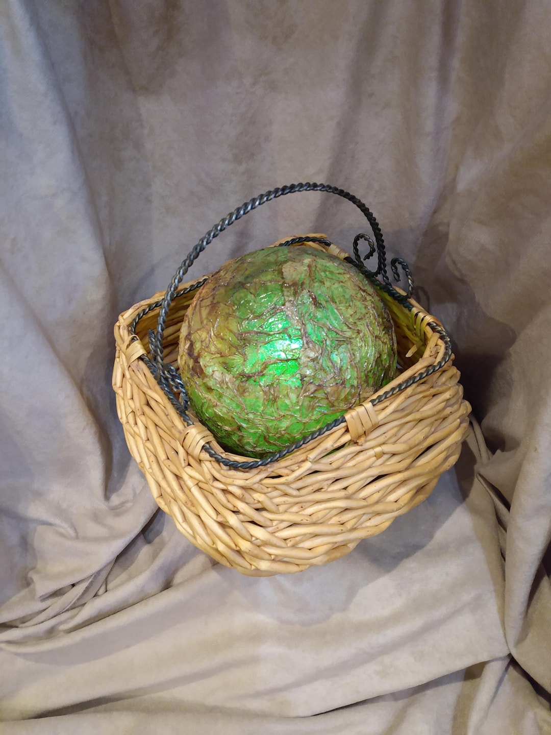 Repurpose Metal and Wicker Basket With Glass Globe Encased in Used ...