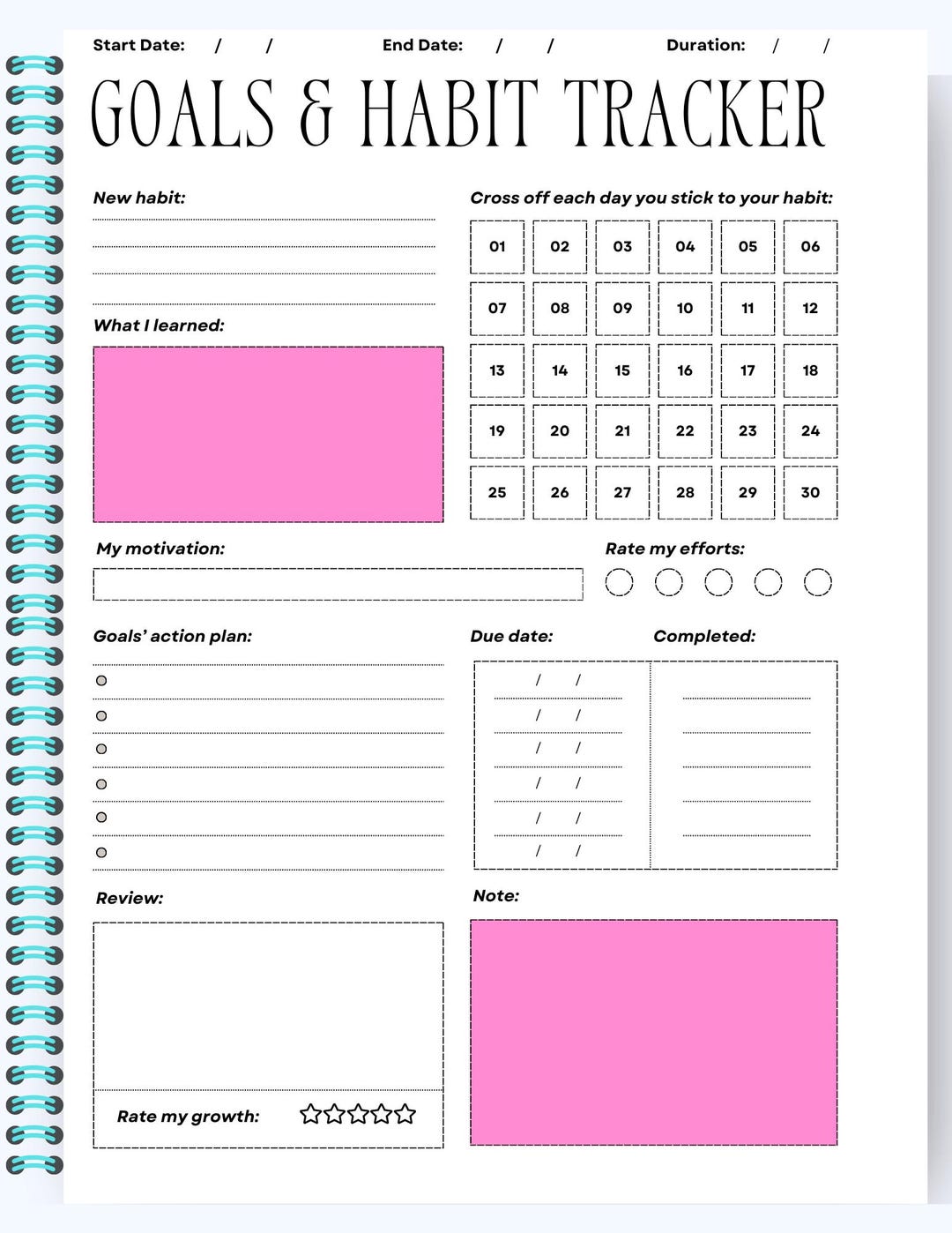 Simple Goal & Habit Tracker Printable, Printable Goal and Habit Tracker ...
