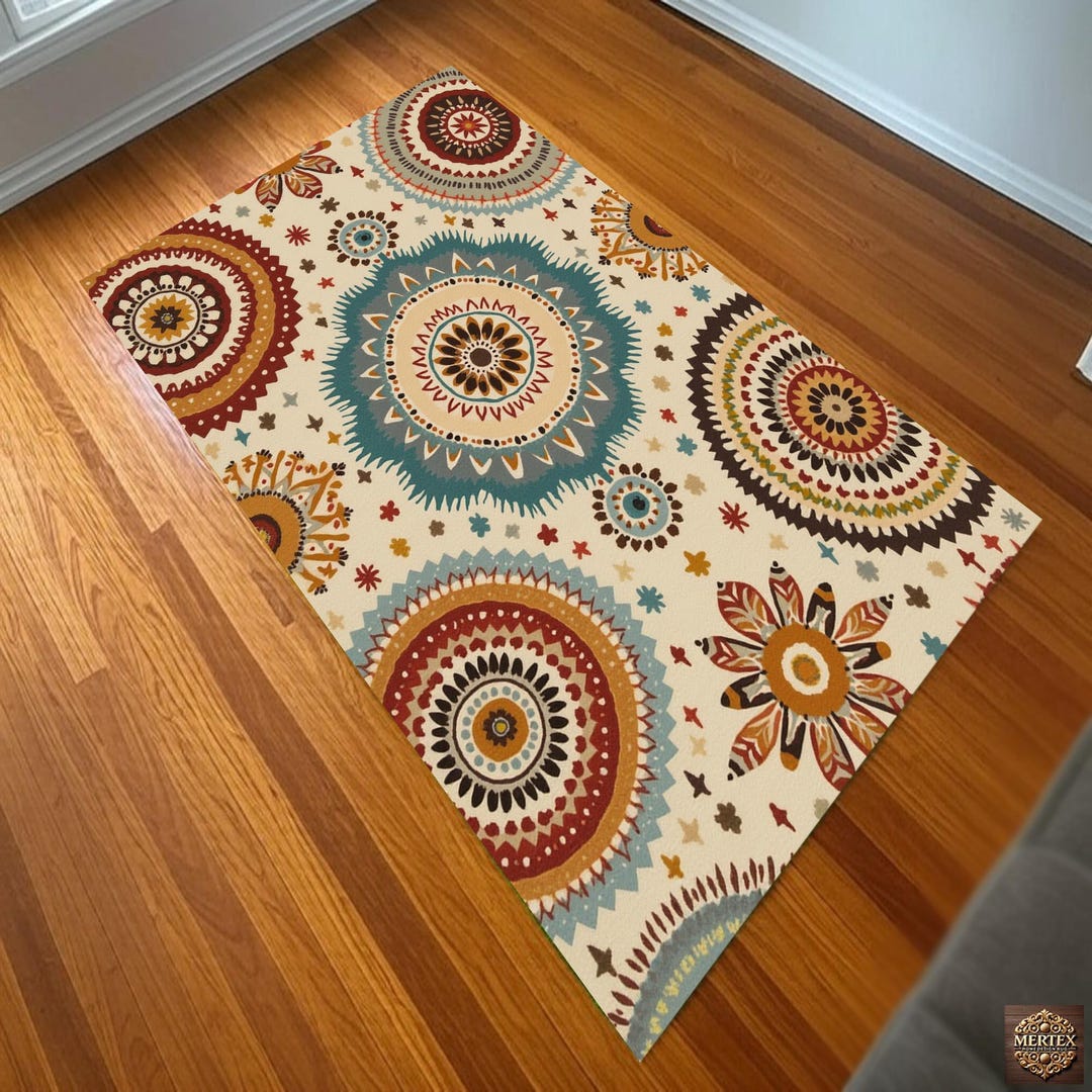 Boho Mandala Area Rug: Colorful Floral Vintage Style Rug - Etsy