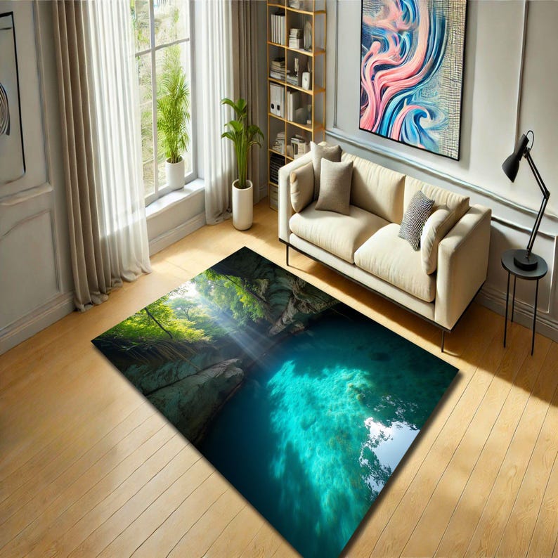 Waterfall Nature Rug: Optical Illusion Forest Scene Rug - Etsy