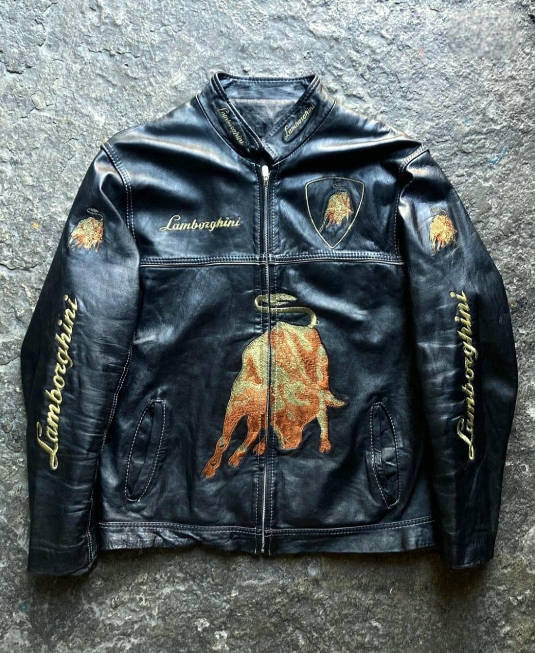 Lamborghini Leather Jacket Handmade Leather Jacket Biker Leather Jacket Bull Embroidered Racing ...