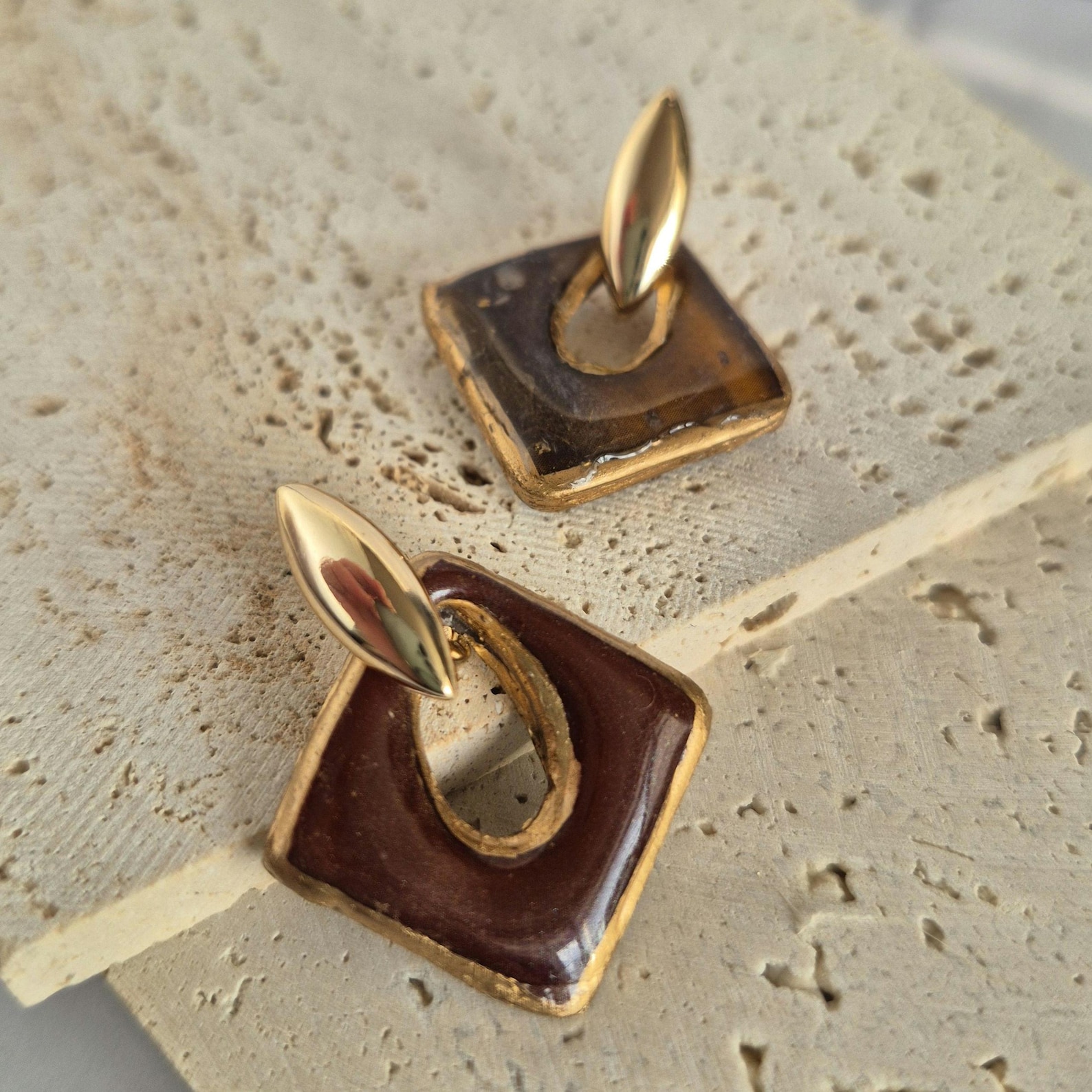 Handcrafted Reversible Polymer Clay Earrings – Tortoiseshell & Gold ...