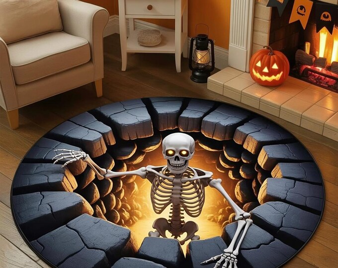 Printed Faux 3D Skeleton Round Rug, Halloween Scary Skeleton Carpet ...