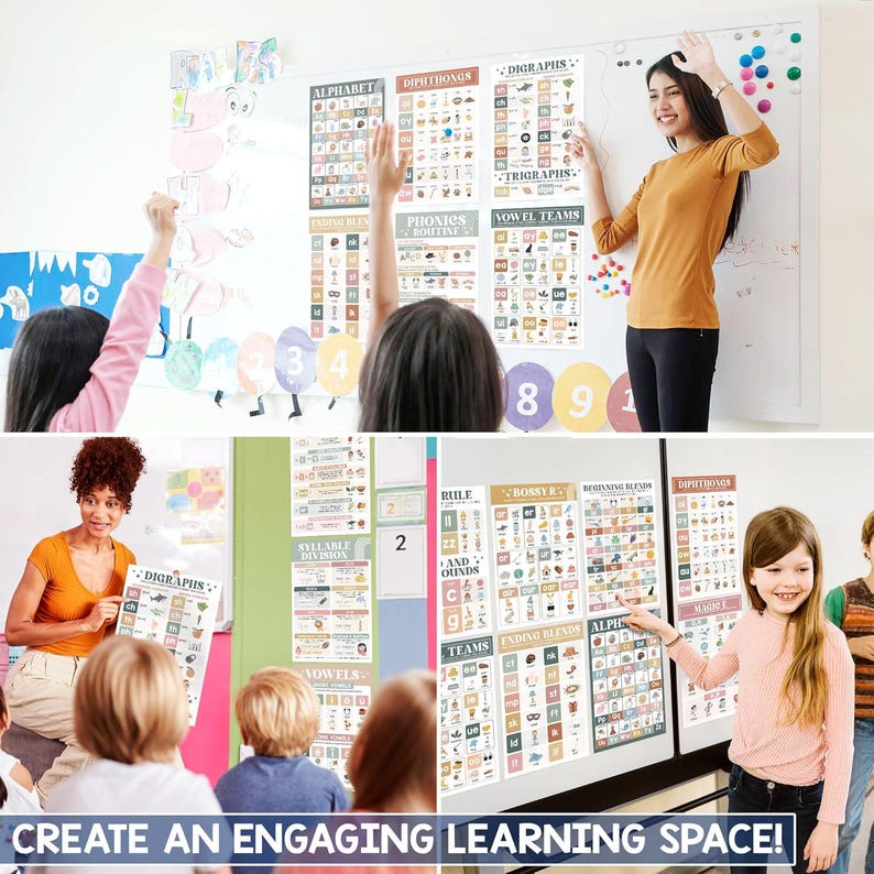 15pcs Boho Phonics Posters for Kids – Word Families, Short Vowel Sounds ...