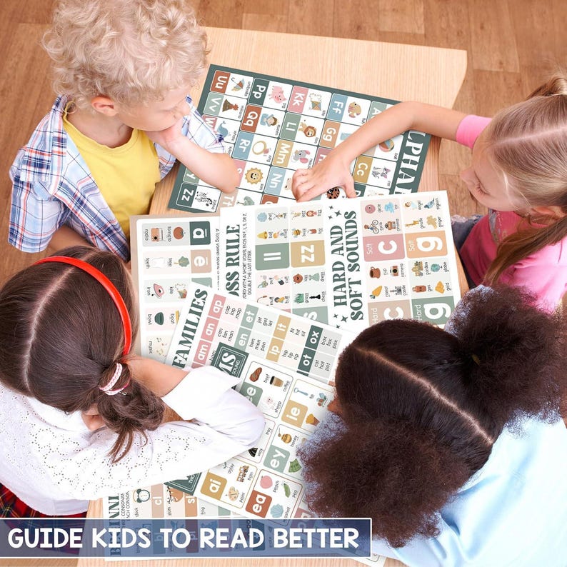 15pcs Boho Phonics Posters for Kids – Word Families, Short Vowel Sounds ...