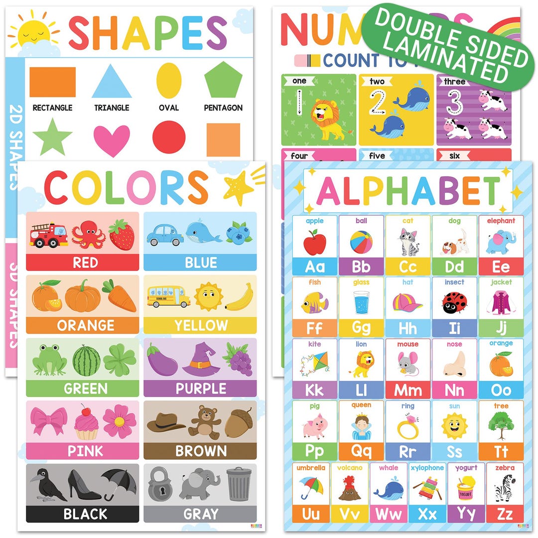 Alphabet, Numbers, Shapes, Colors Posters (16x24") – 4pcs Colorful ...