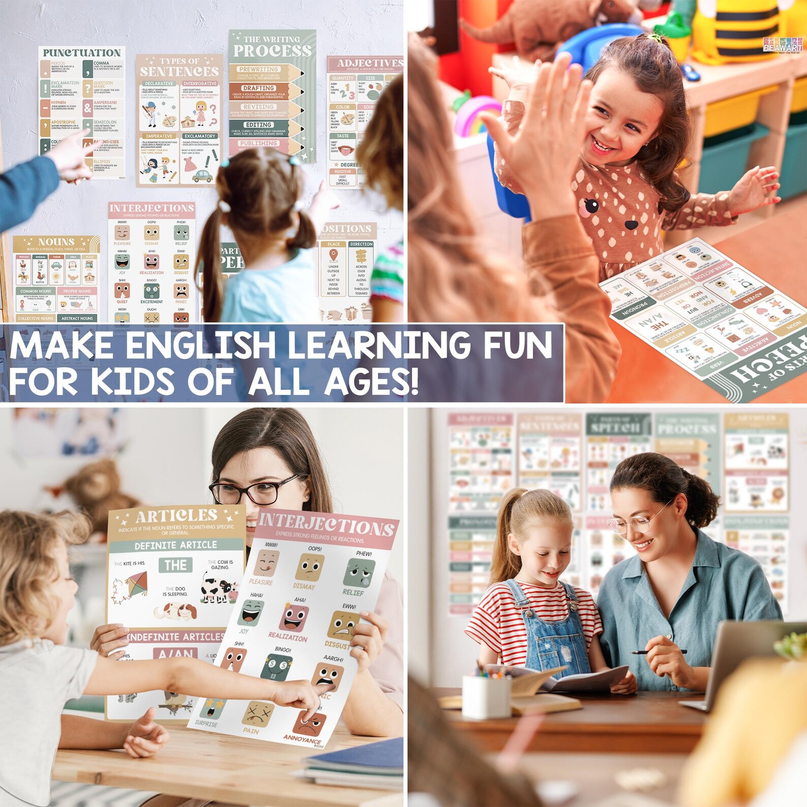 15pcs Boho Parts of Speech Poster Bundle - Educational English Grammar ...