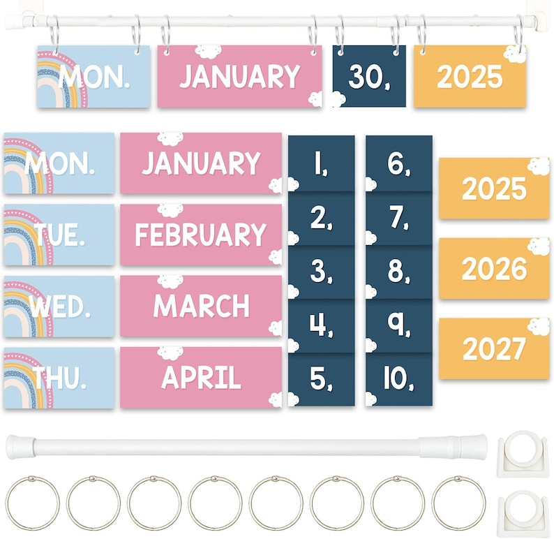 Boho Rainbow Flip Calendar for Kids – Daily Calendar Set for Classroom ...