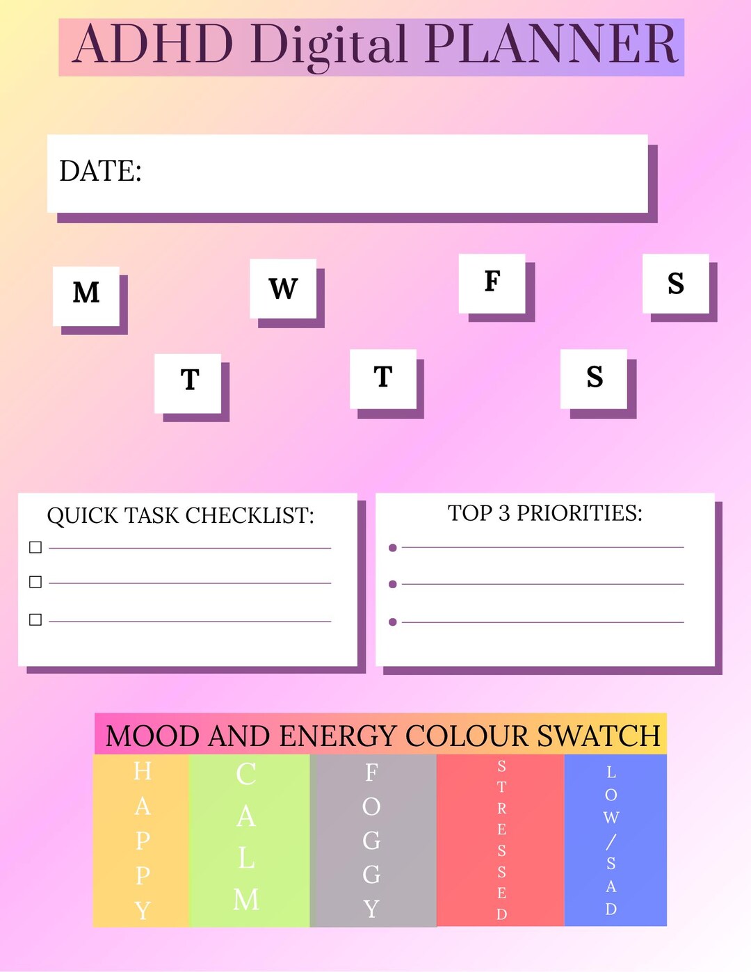 ADHD Planner for Teen Girls | Digital Download - Etsy