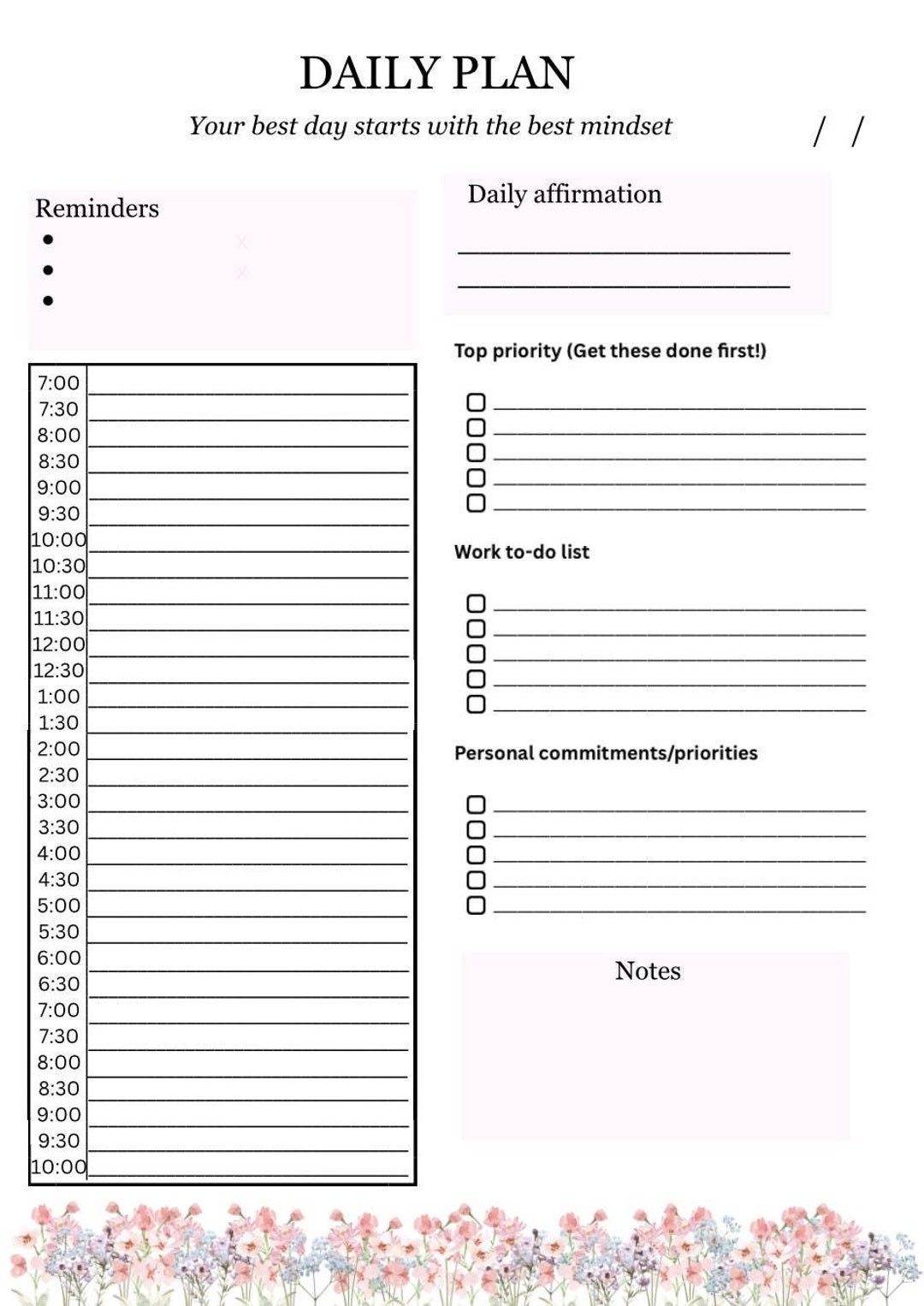 Daily / Weekly Planner Template - Etsy