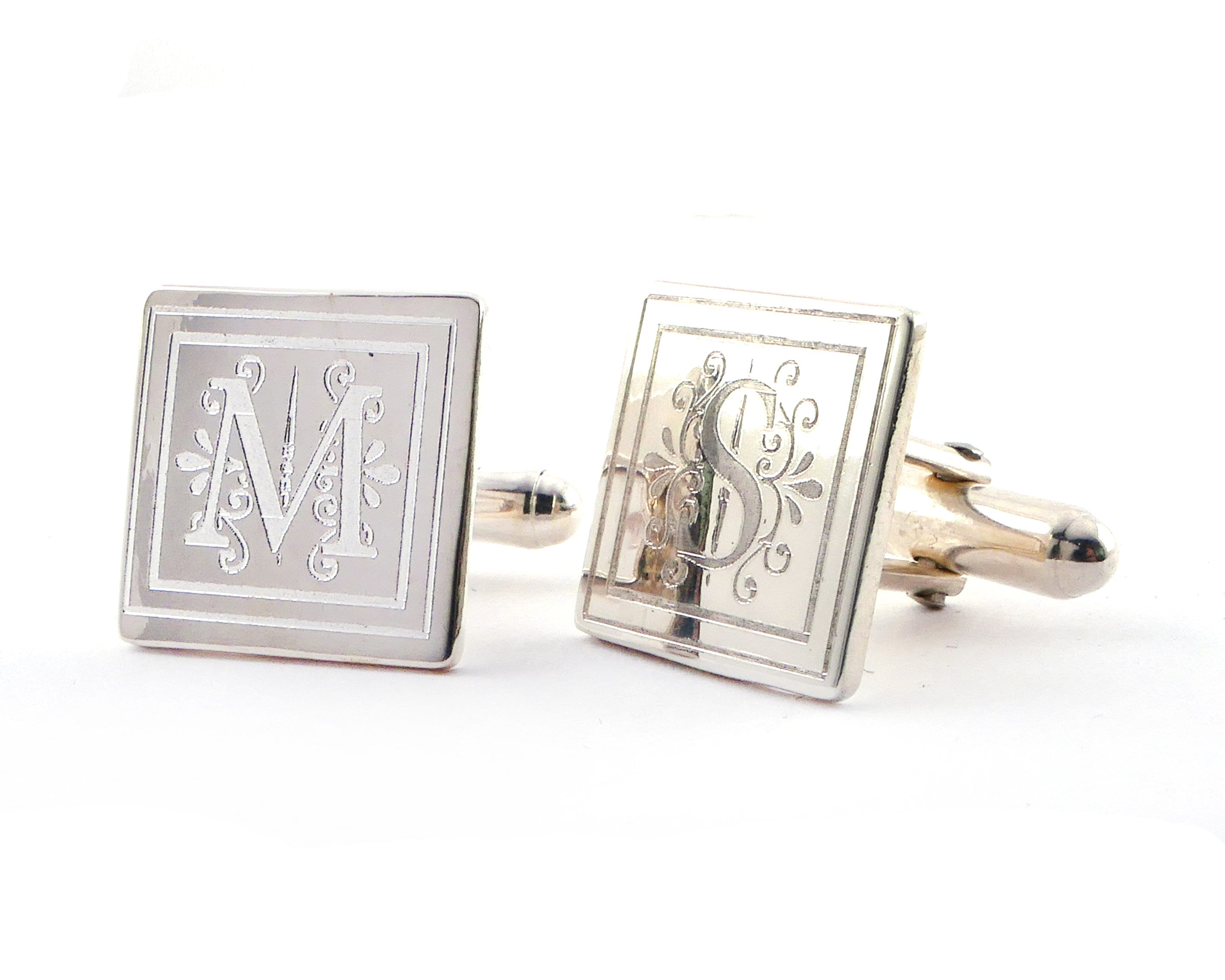 Sterling Silver Engraved Monogrammed Cufflinks Personalized | Etsy
