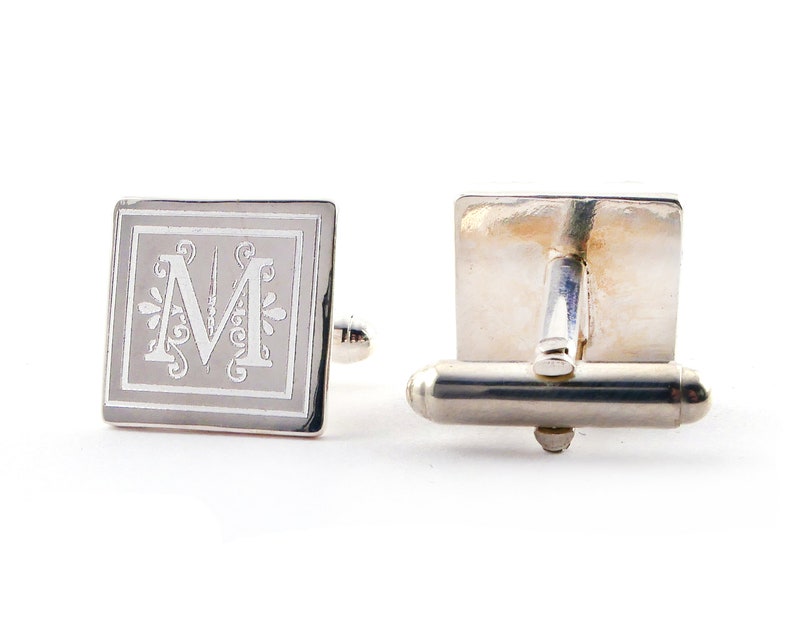 Sterling Silver Engraved Monogrammed Cufflinks Personalized Dad Cuff ...