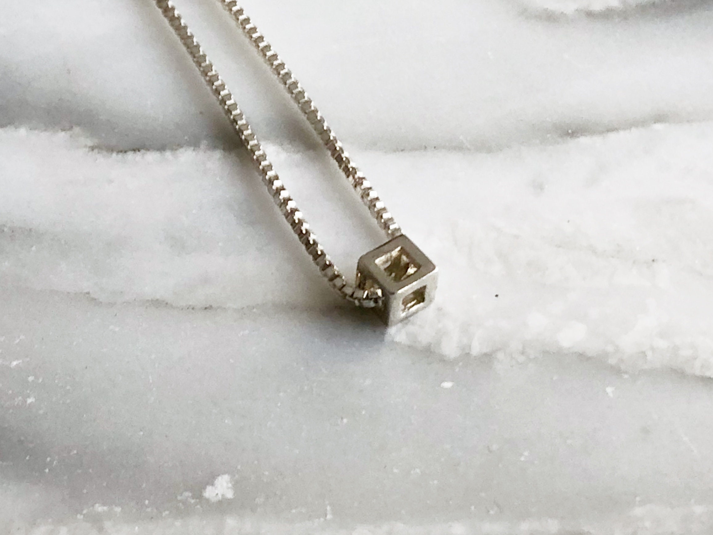 Tiny Sterling Silver Cube Necklace 3D Cube Necklace | Etsy