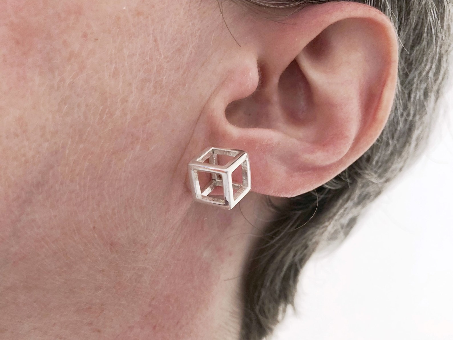 Sterling Silver Cube Earrings Minimal Stud Earrings 3D Stud - Etsy