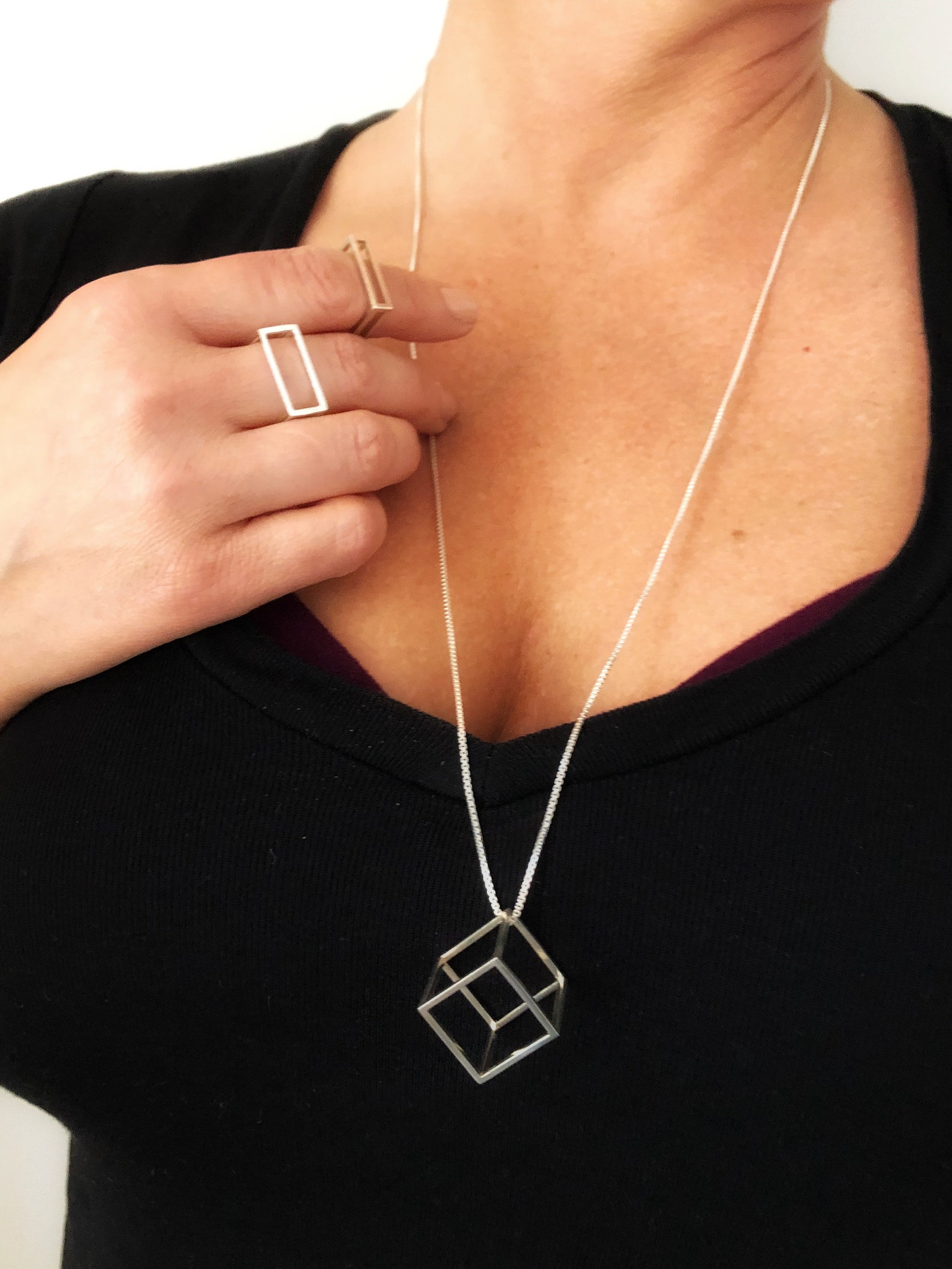 3D Cube Necklace Cube Pendant 3D Designed Necklace 3D Printed Necklace ...