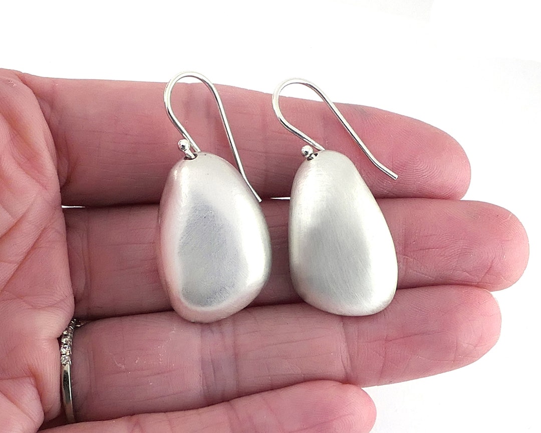 Large Beach Pebble Drop Earrings in Sterling Silver Beach Pebble Nature ...