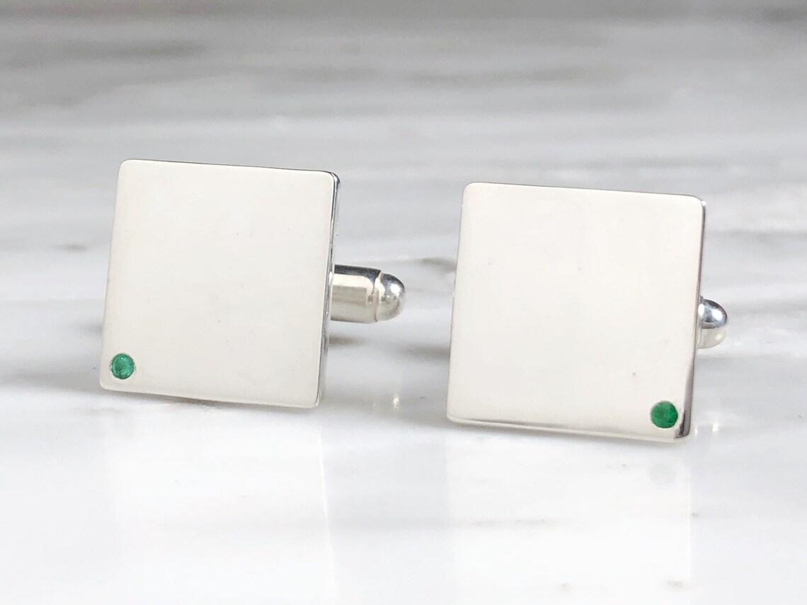 Sterling Silver Emerald Flush Set Cufflinks Emerald Cuff | Etsy