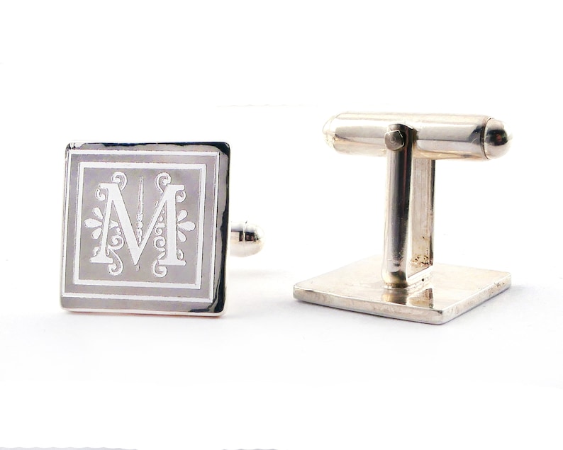 Sterling Silver Engraved Monogrammed Cufflinks Personalized - Etsy
