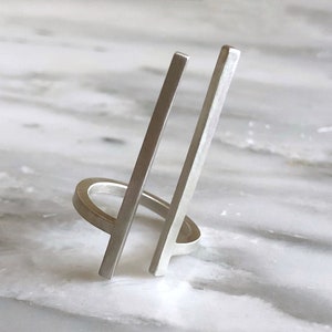 Sterling Silver Adjustable Bar Ring Open Ring Two Bar Ring Double Bar ...