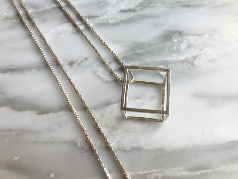 3D Cube Necklace Cube Pendant 3D Designed Necklace 3D | Etsy