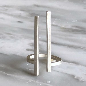 Sterling Silver Adjustable Bar Ring Open Ring Two Bar Ring Double Bar ...