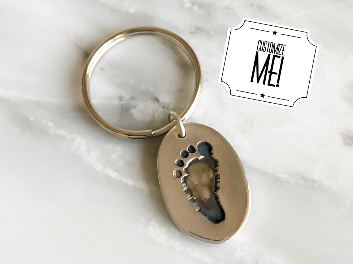 Oval Shaped Handprint Keychain Footprint Keychain | Etsy