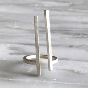Sterling Silver Adjustable Bar Ring Open Ring Two Bar Ring Double Bar ...