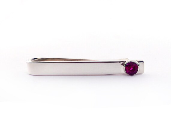 Sterling Silver Ruby Slide Tie Bar Clip 15th 40th Wedding - Etsy