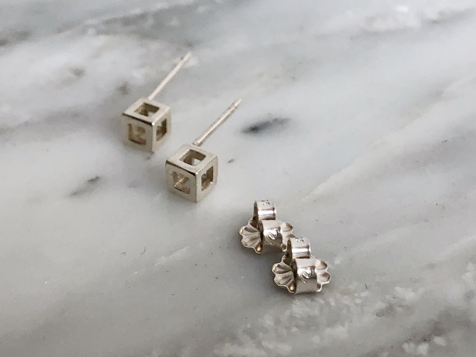 Tiny Sterling Silver Cube Earrings 3D Cube Stud Earrings - Etsy
