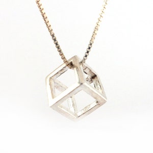 Sterling Silver Cube Necklace 3D Cube Necklace Geometric Necklace ...