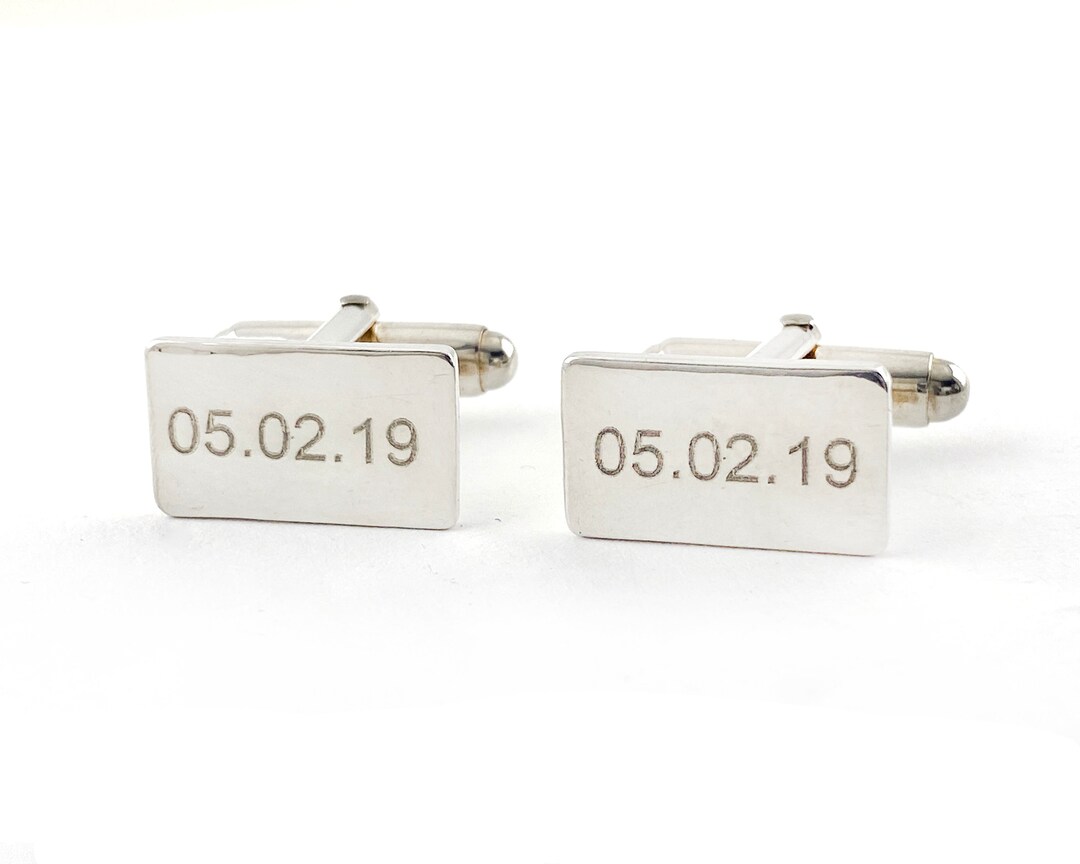 Sterling Silver Wedding Date Cufflinks Custom Cuff Links Engraved ...