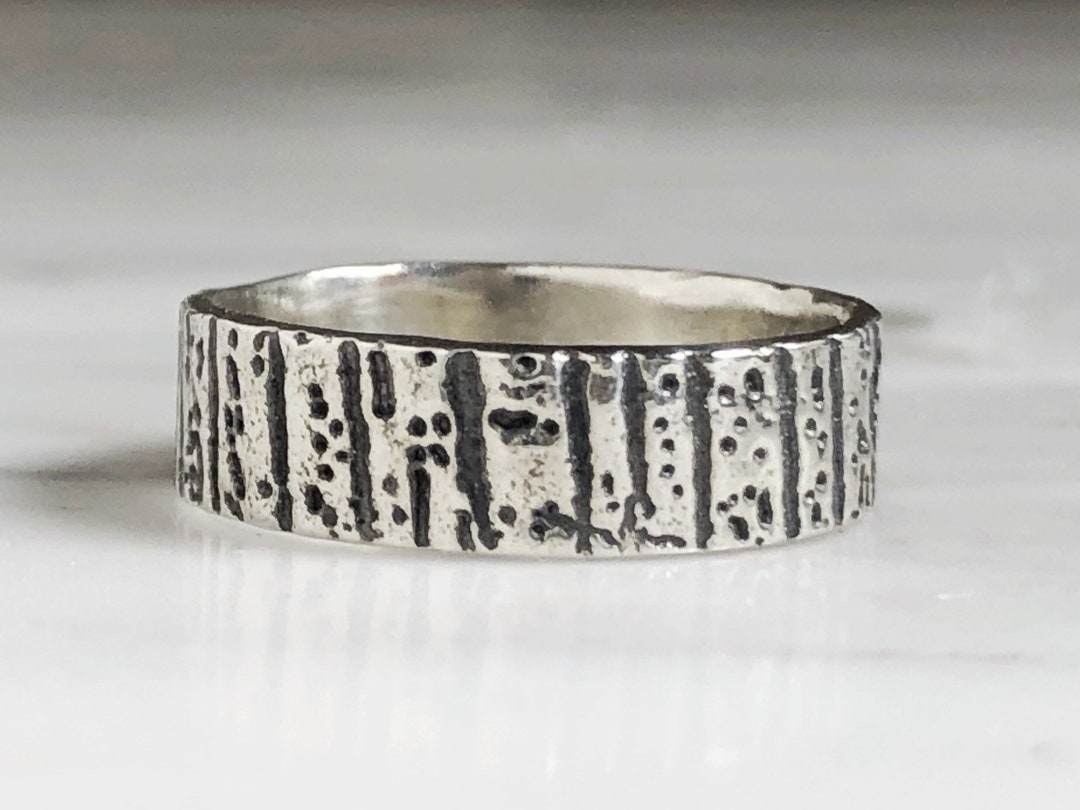 Sterling Silver Tree Bark Ring Rustic Wedding Ring Modern Men's Wedding ...