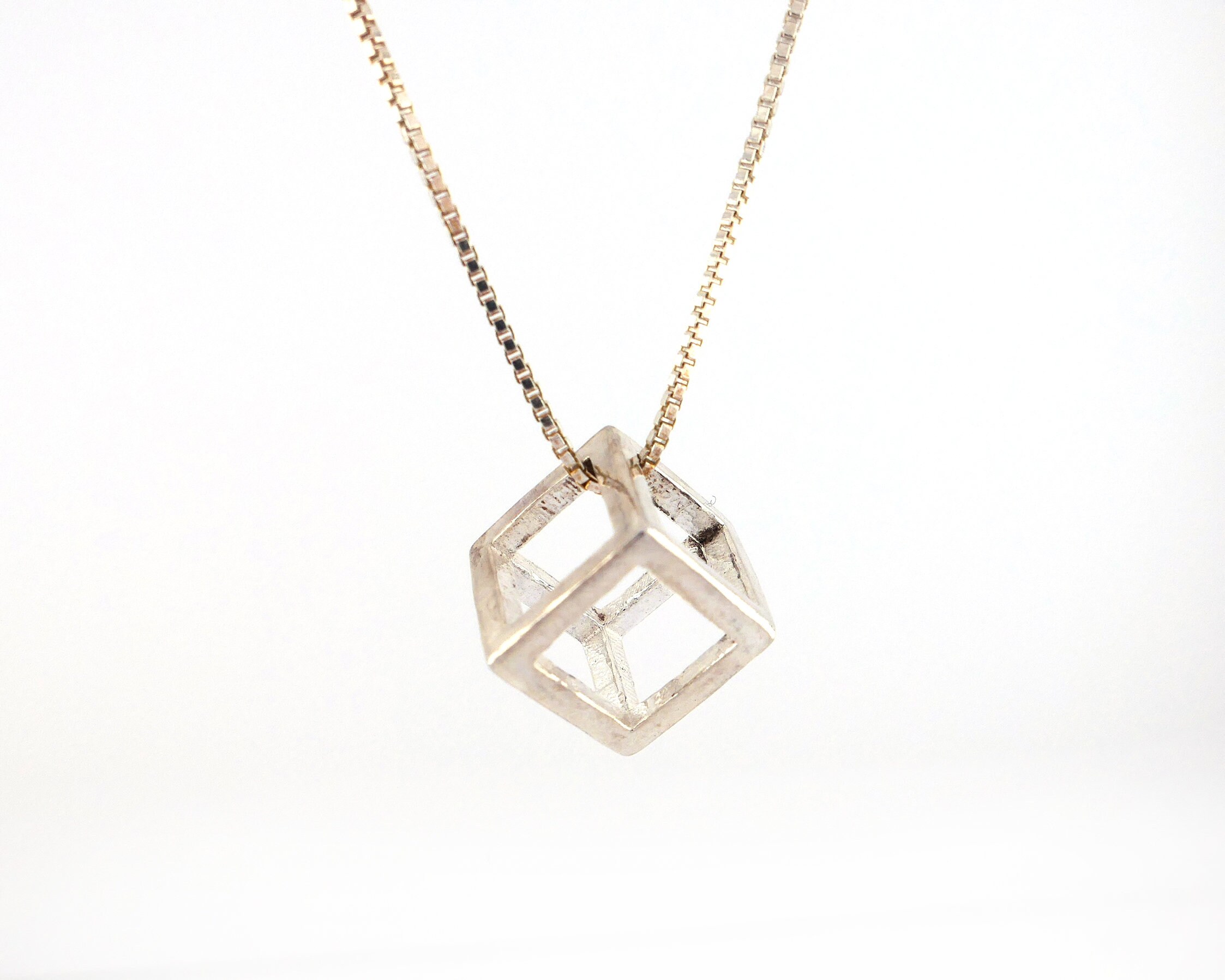 Sterling Silver Cube Necklace 3D Cube Necklace Geometric - Etsy Hong Kong