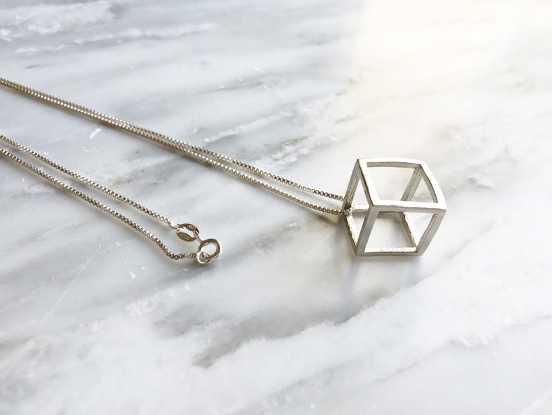 Sterling Silver Cube Necklace Cube Pendant 3D Designed - Etsy