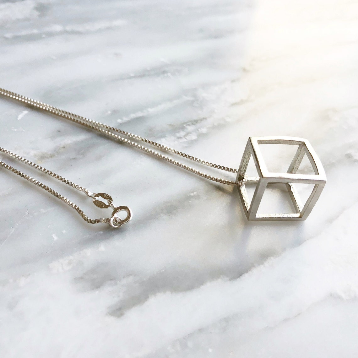 Sterling Silver Cube Necklace Cube Pendant 3D Designed Necklace 3D Cube ...