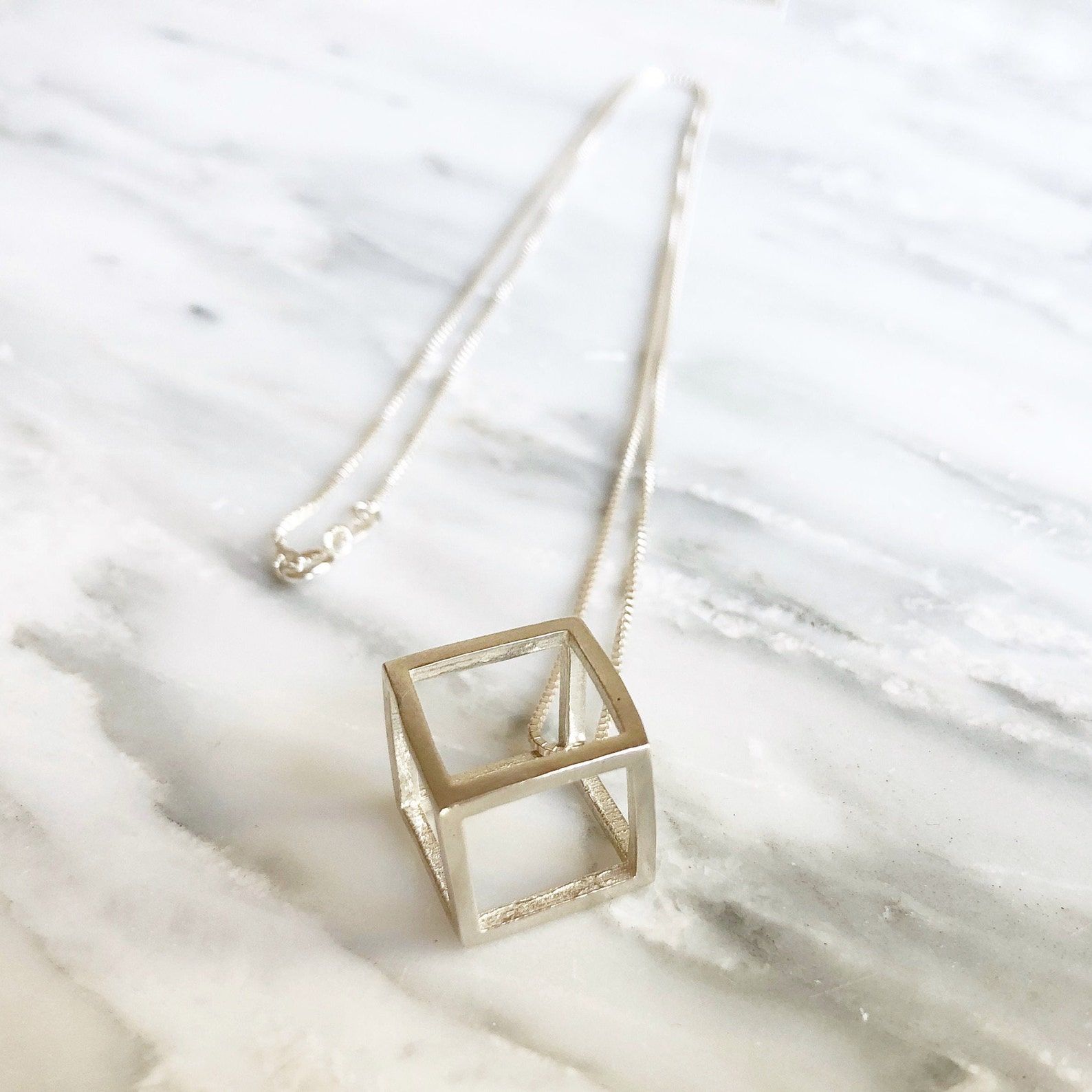 Sterling Silver Cube Necklace Cube Pendant 3D Designed Necklace 3D Cube ...