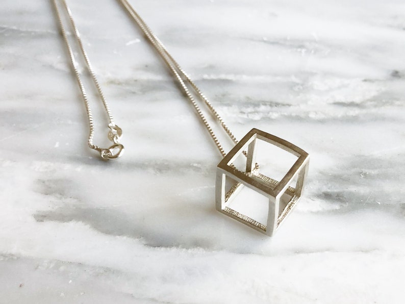Sterling Silver Cube Necklace Cube Pendant 3D Designed - Etsy