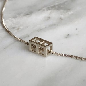 Two Stacking Cube Necklace Sterling Silver Minimal Necklace 3D Cube ...