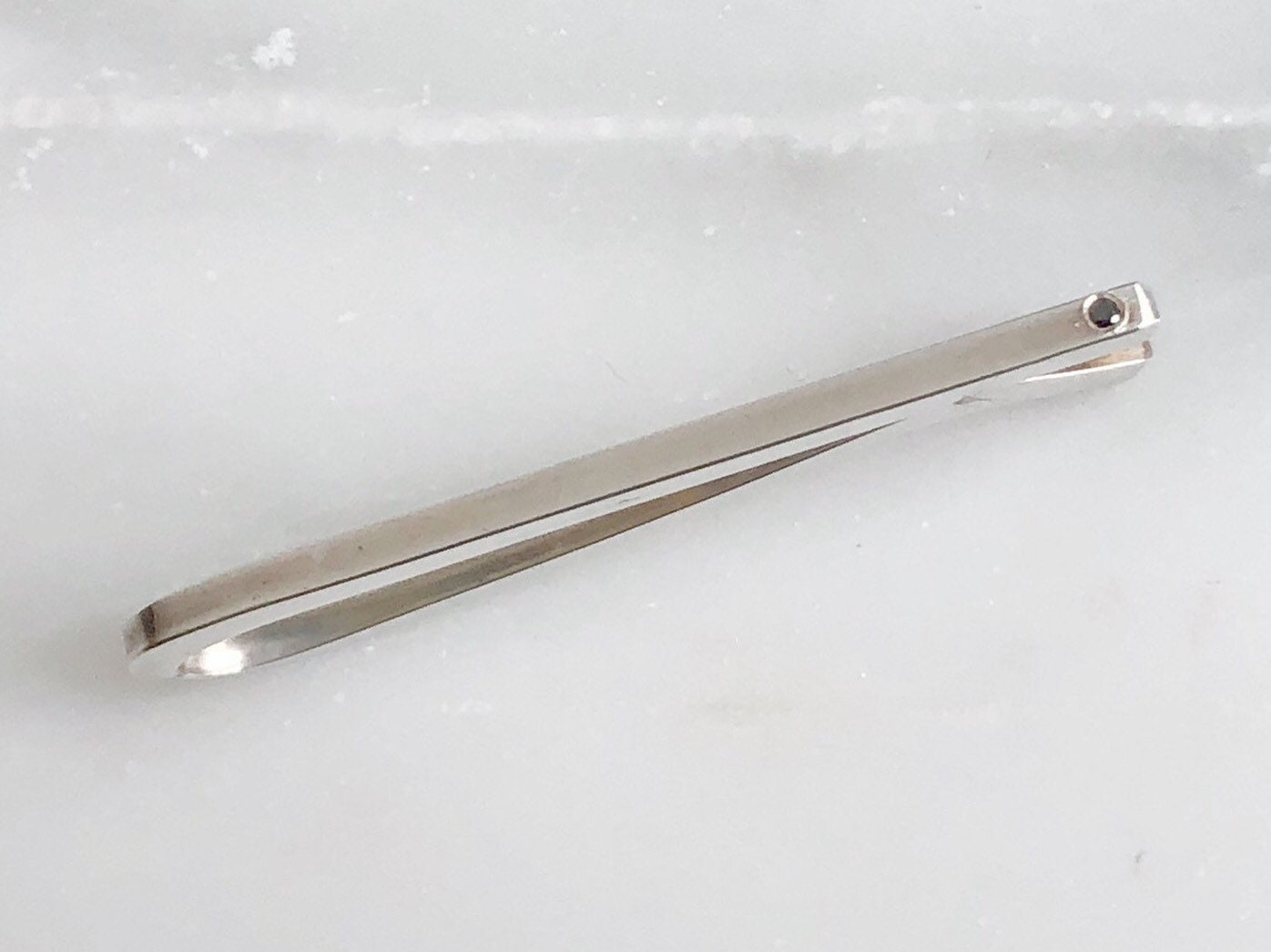 Sterling Silver Black Diamond Tie Bar Square Slide Tie Bar | Etsy