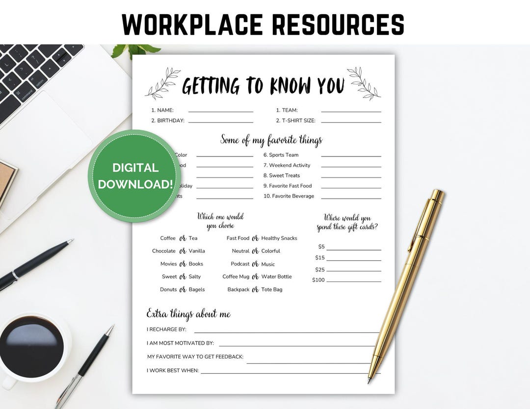 Getting to Know You Printable, Coworker Questions, All About Me ...